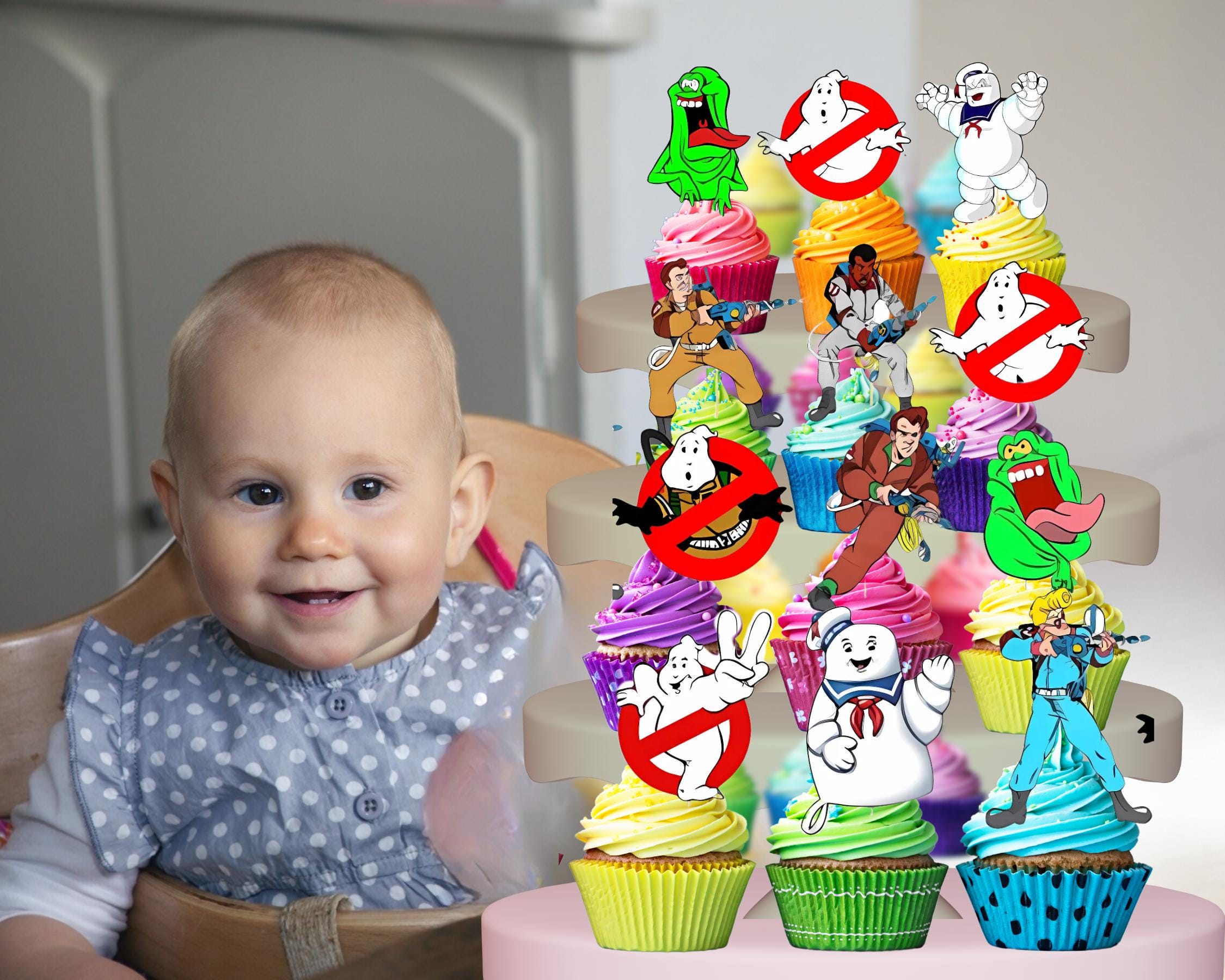 24pc Ghostbusters Cupcake Cake Topper Happy Birthday Party Supplies ...