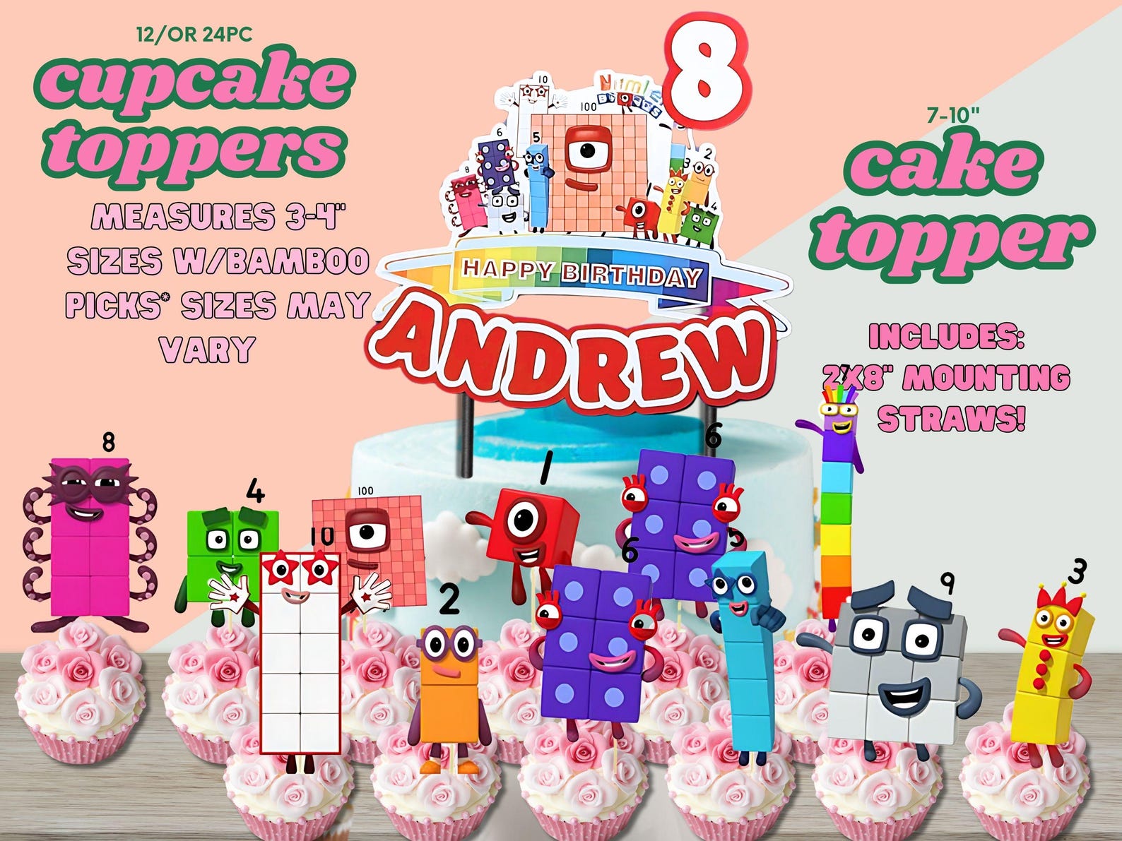 Personalized Number Cupcake Cake Topper Happy Birthday Party Supplies ...