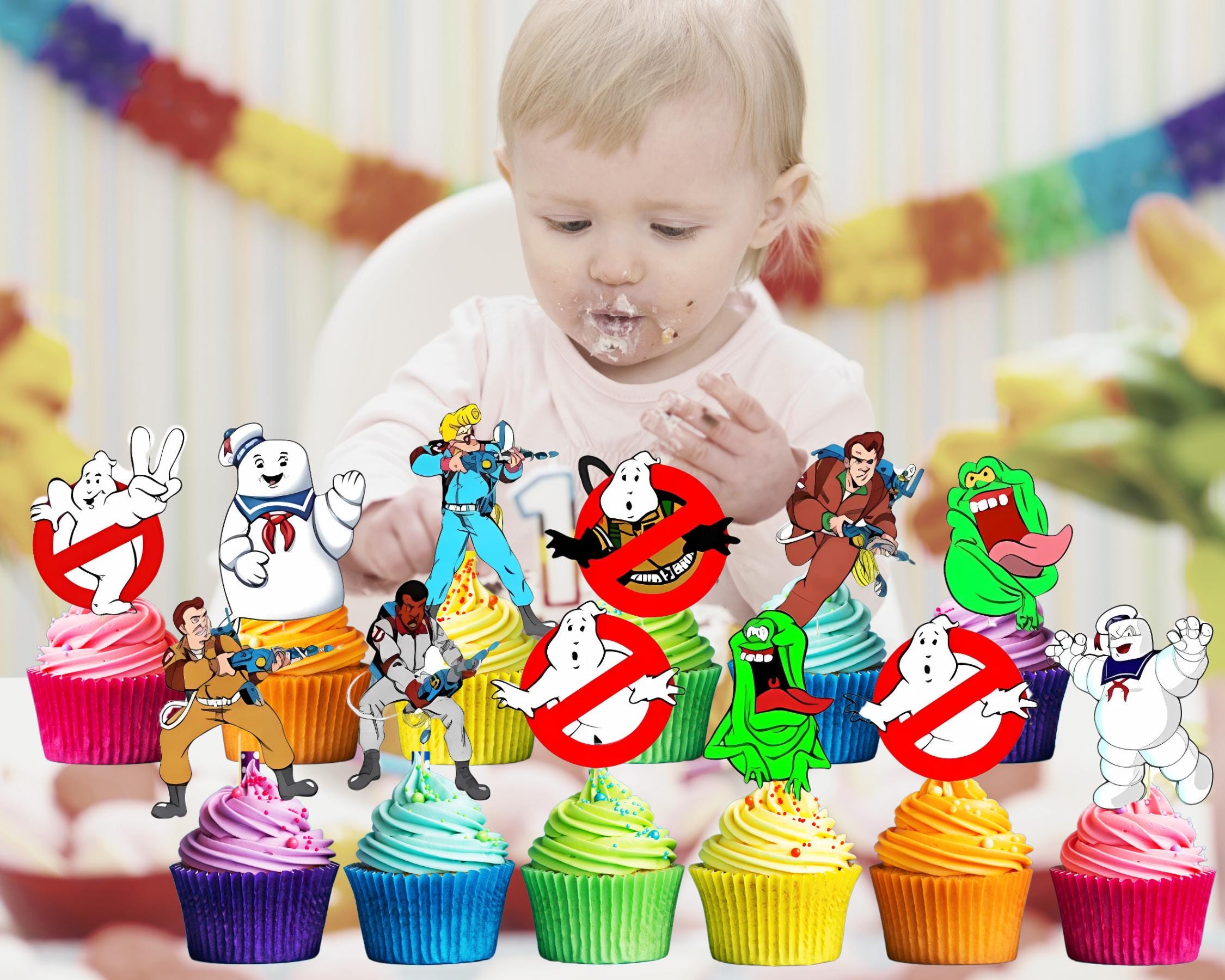 24pc Ghostbusters Cupcake Cake Topper Happy Birthday Party Supplies ...