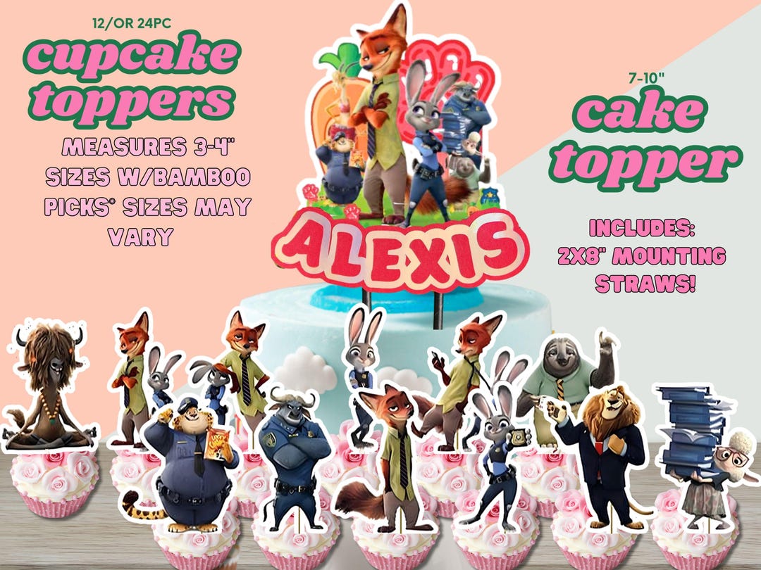 Personalized Zootopia Cupcake Cake Happy Birthday Party Supplies Baby ...