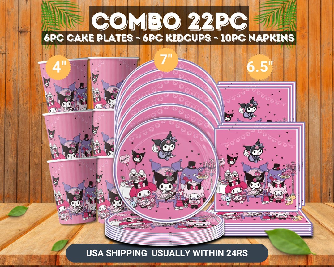 22pc Kuromi Tableware Happy Birthday Party Supplies Baby Shower Boy ...