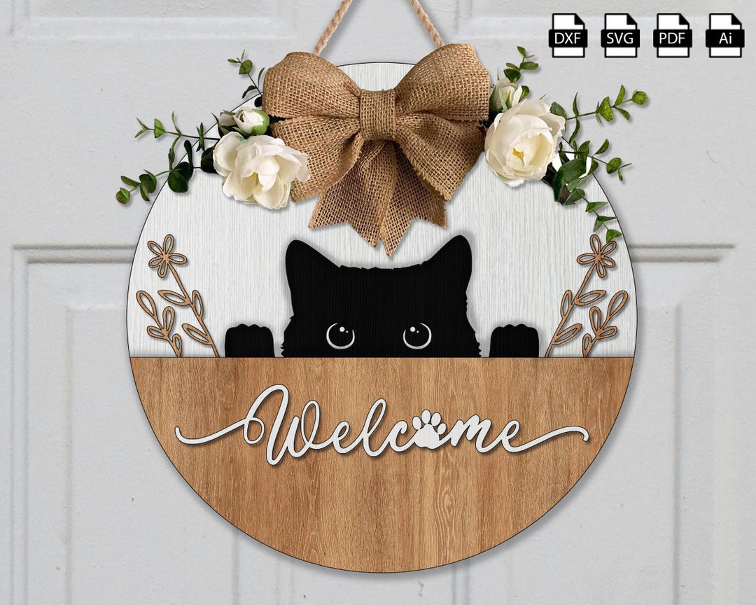 Cat Welcome Sign Laser Cut File: DIY CNC Multilayer (digital Download ...