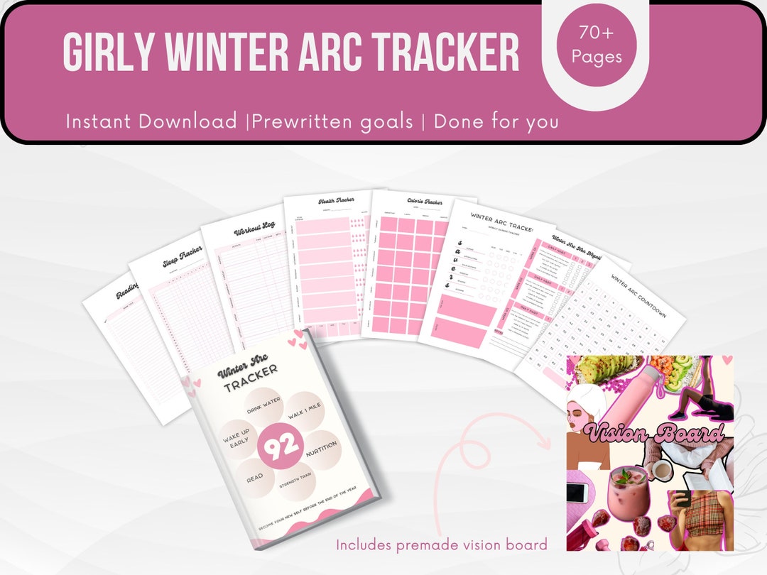 Pink Winter Arc Tracker Planner Diary, 92 Days Challenge, Winter ...