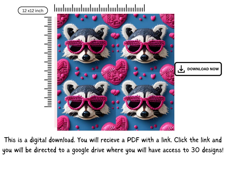Racoon Fluffy Cute Coquette Pattern Faux Embroidery Seamless Digital ...