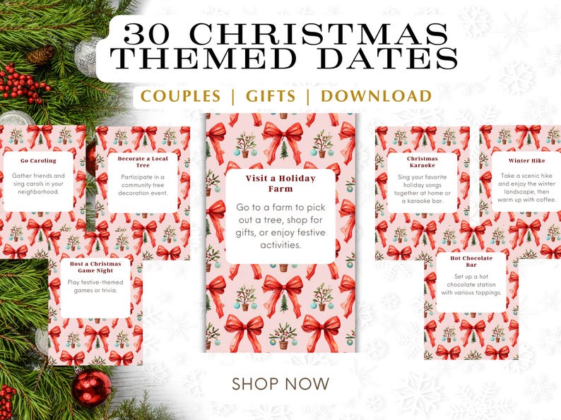 30 Christmas-themed Date Night Cards DIY Coupon Book Couple Gift ...