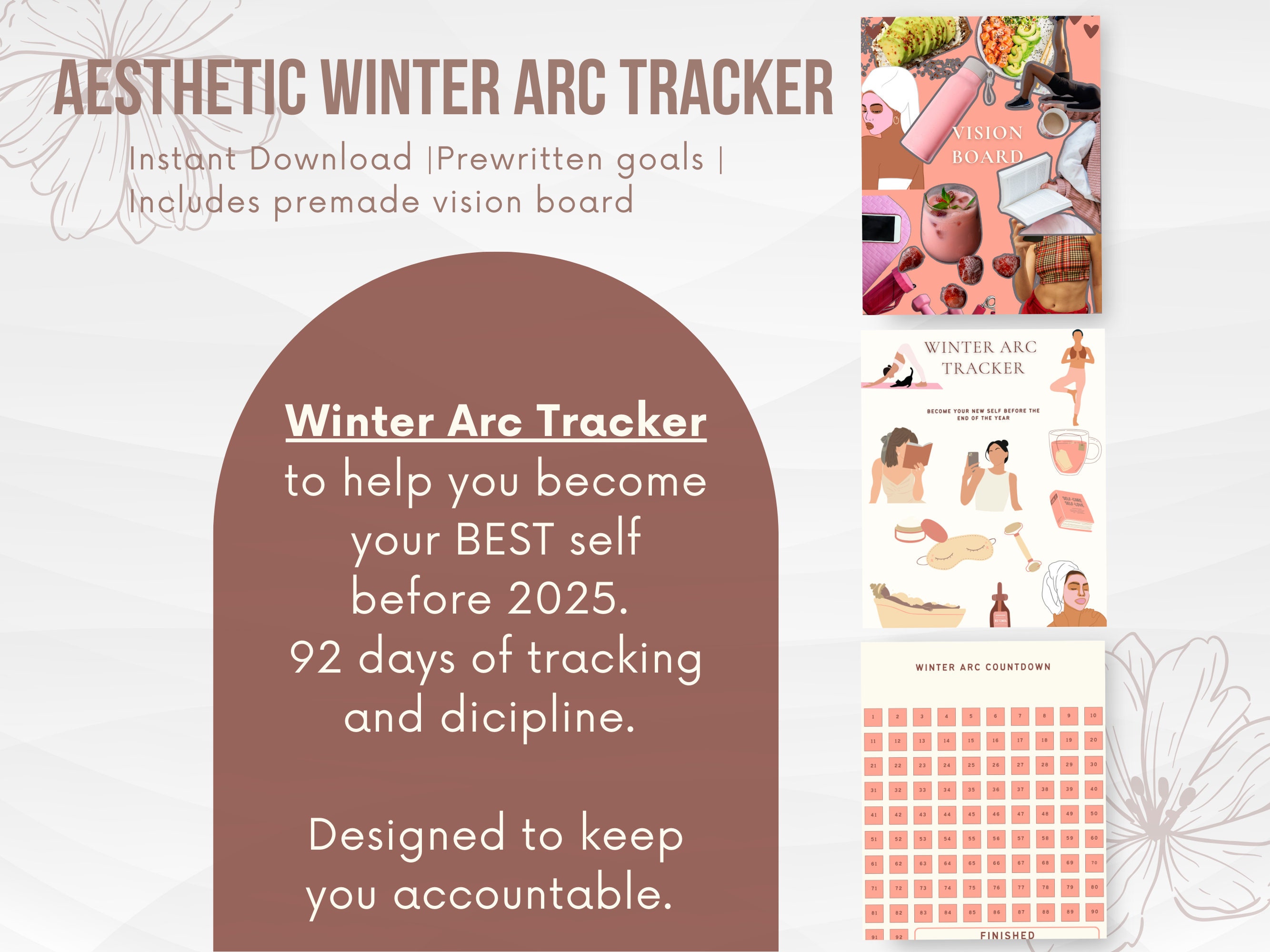 Aesthetic Winter Arc Tracker Planner Diary, 92 Days Challenge, Winter Wellness Challenge, Girls ...