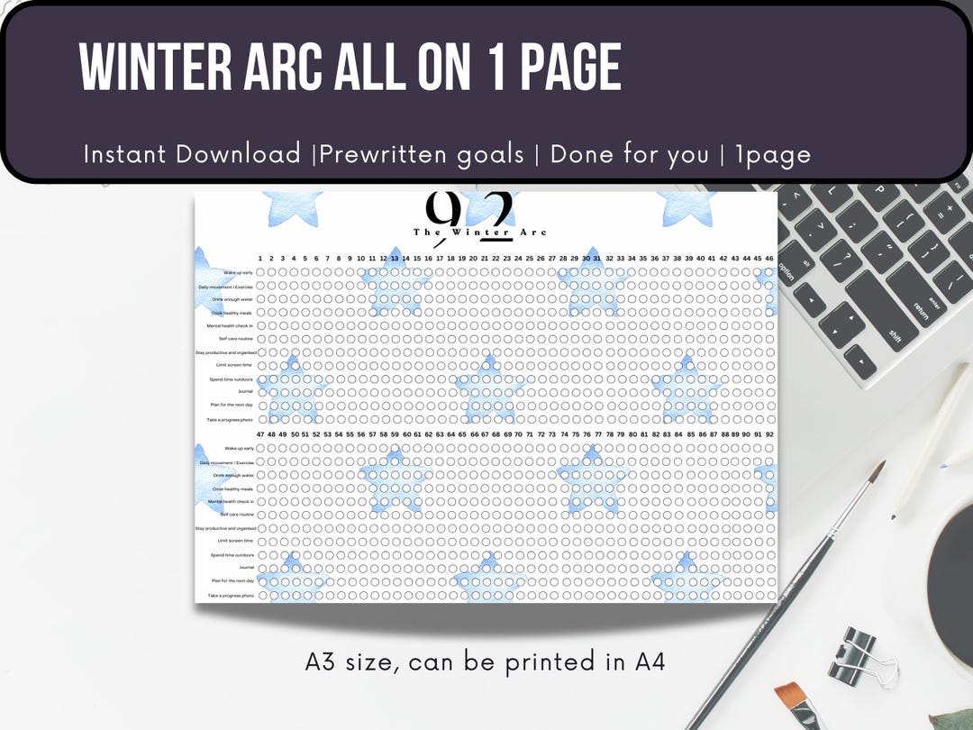 Winter Arc Checklist, One-page Goal Tracker (digital PDF) - Etsy