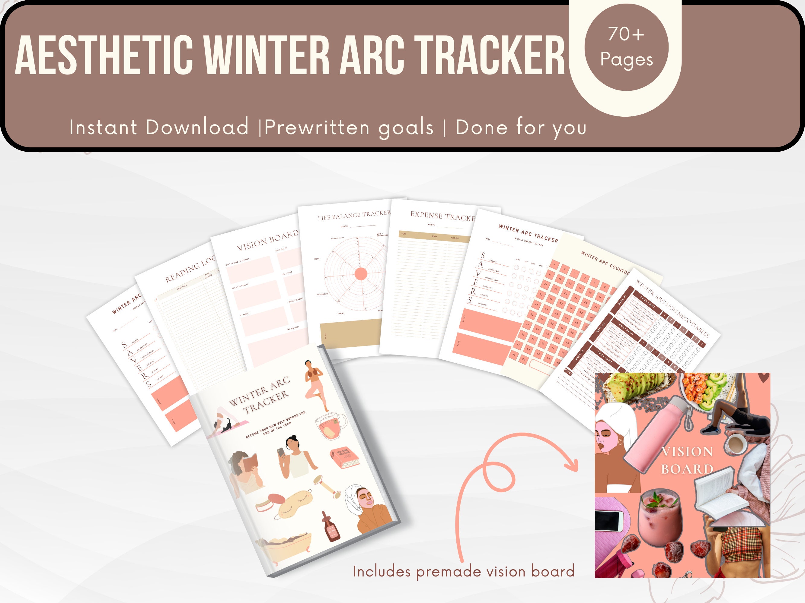 Aesthetic Winter Arc Tracker Planner Diary, 92 Days Challenge, Winter ...