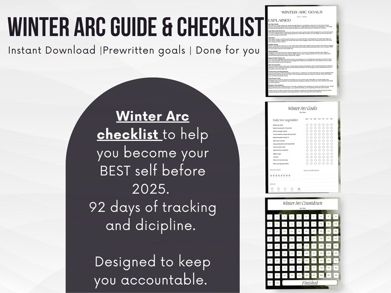 Winter Arc Challenge Planner, 92 Day Wellness Tracker (printable PDF ...