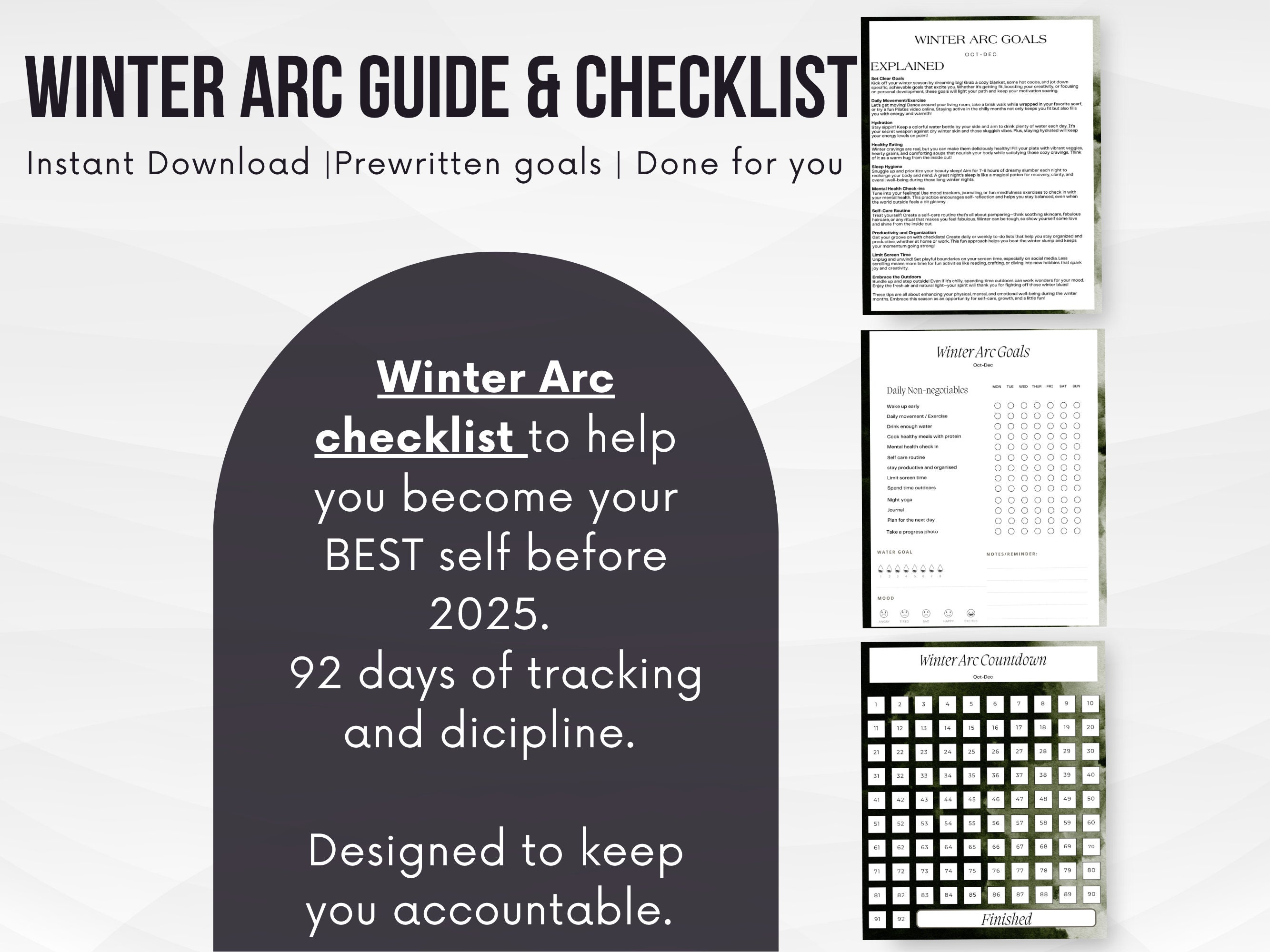 Easy Explained Winter Arc Tracker Planner Diary, 92 Days Challenge ...