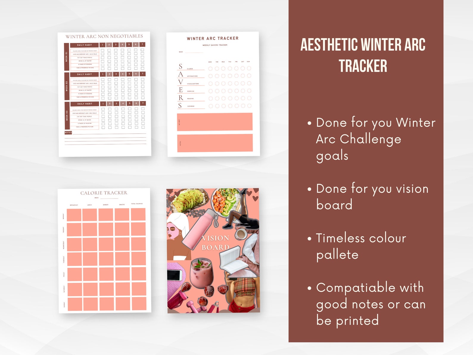 Aesthetic Winter Arc Tracker Planner Diary, 92 Days Challenge, Winter ...