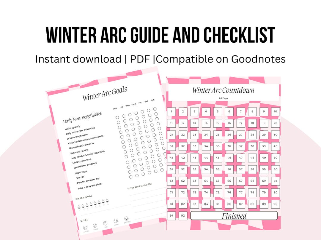 Pink Checkers Easy Explained Winter Arc Tracker Planner Diary, 92 Days ...