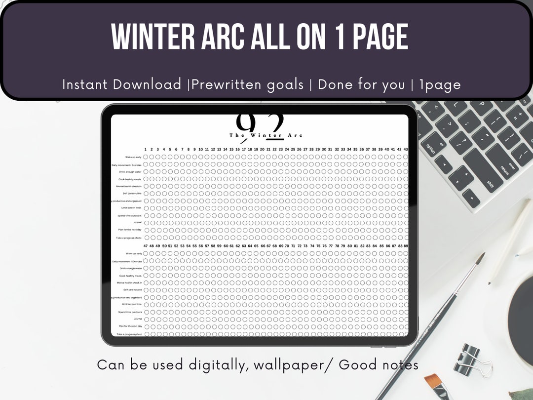 Winter Arc Checklist, One-page Goal Tracker (digital PDF) - Etsy Australia