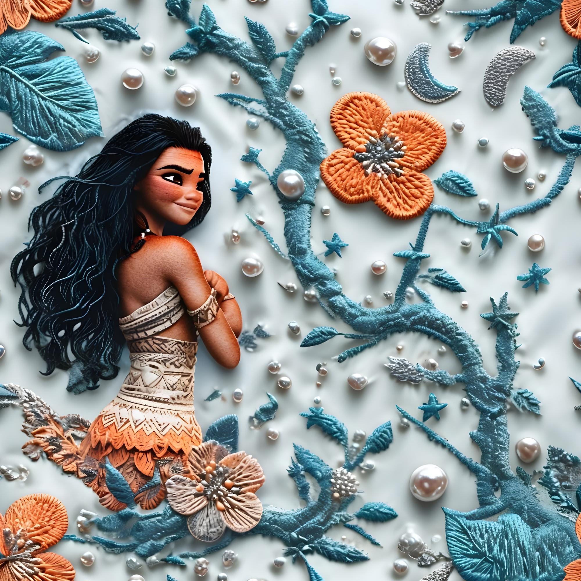 Brave Ocean Island Princess Faux Embroidery Seamless Digital Paper for ...