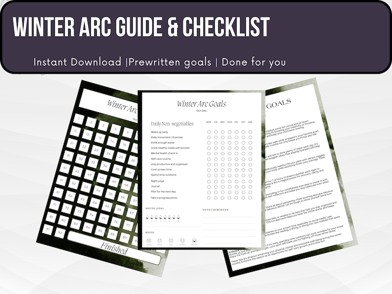 Winter Arc Challenge Planner, 92 Day Wellness Tracker (printable PDF ...
