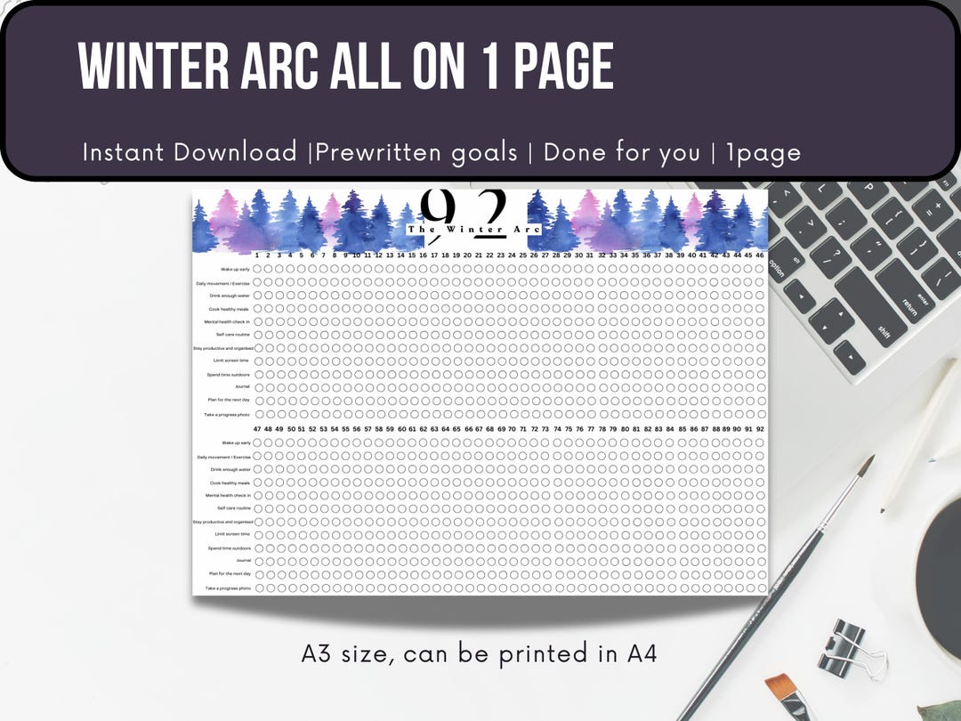Winter Arc Checklist, Minimalist Gym Tracker (digital PDF) - Etsy