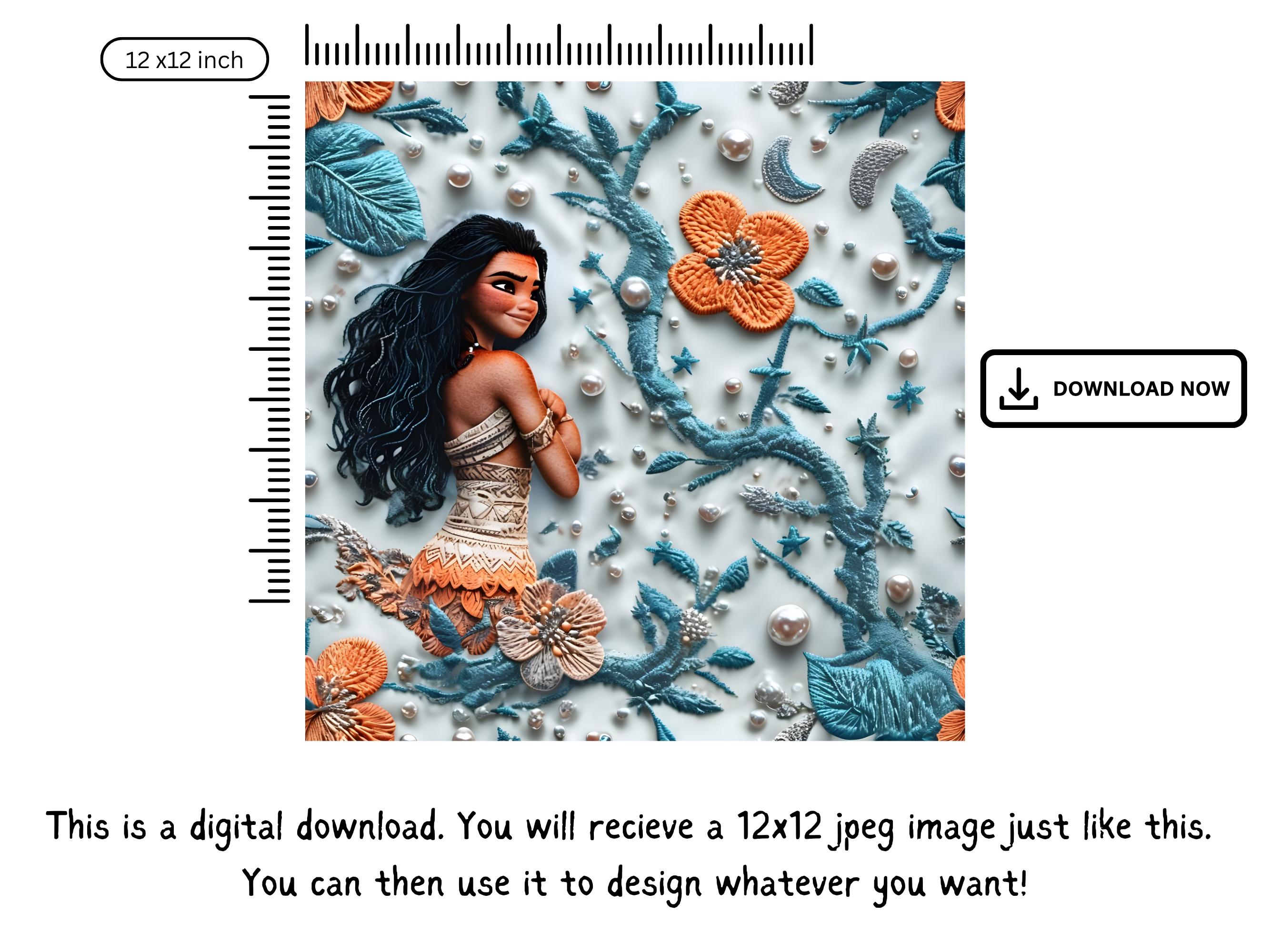 Brave Ocean Island Princess Faux Embroidery Seamless Digital Paper for ...