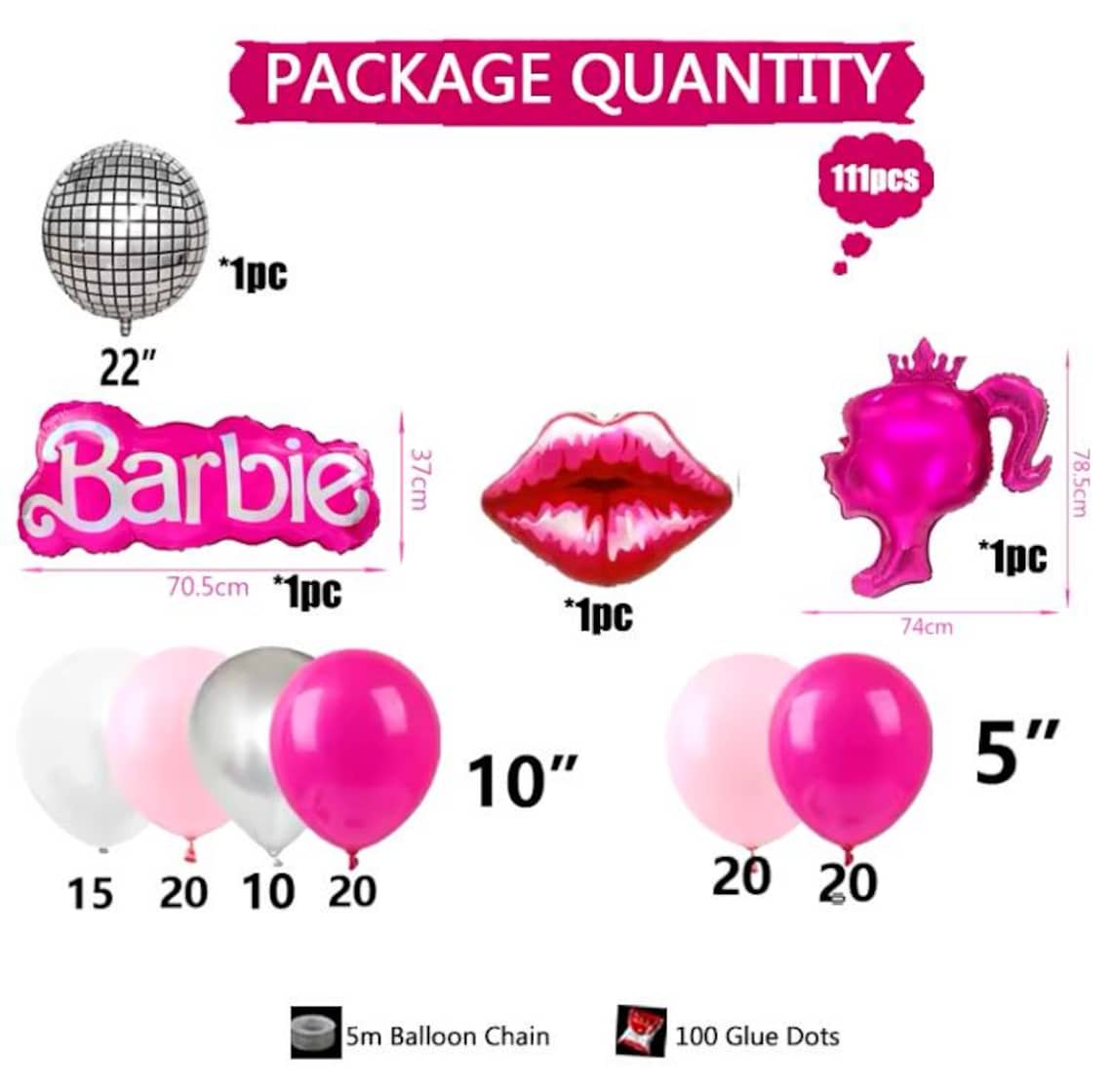 Pink & Silver Barbie Doll Disco Themed Balloon Arch Garland | 111 Piece ...