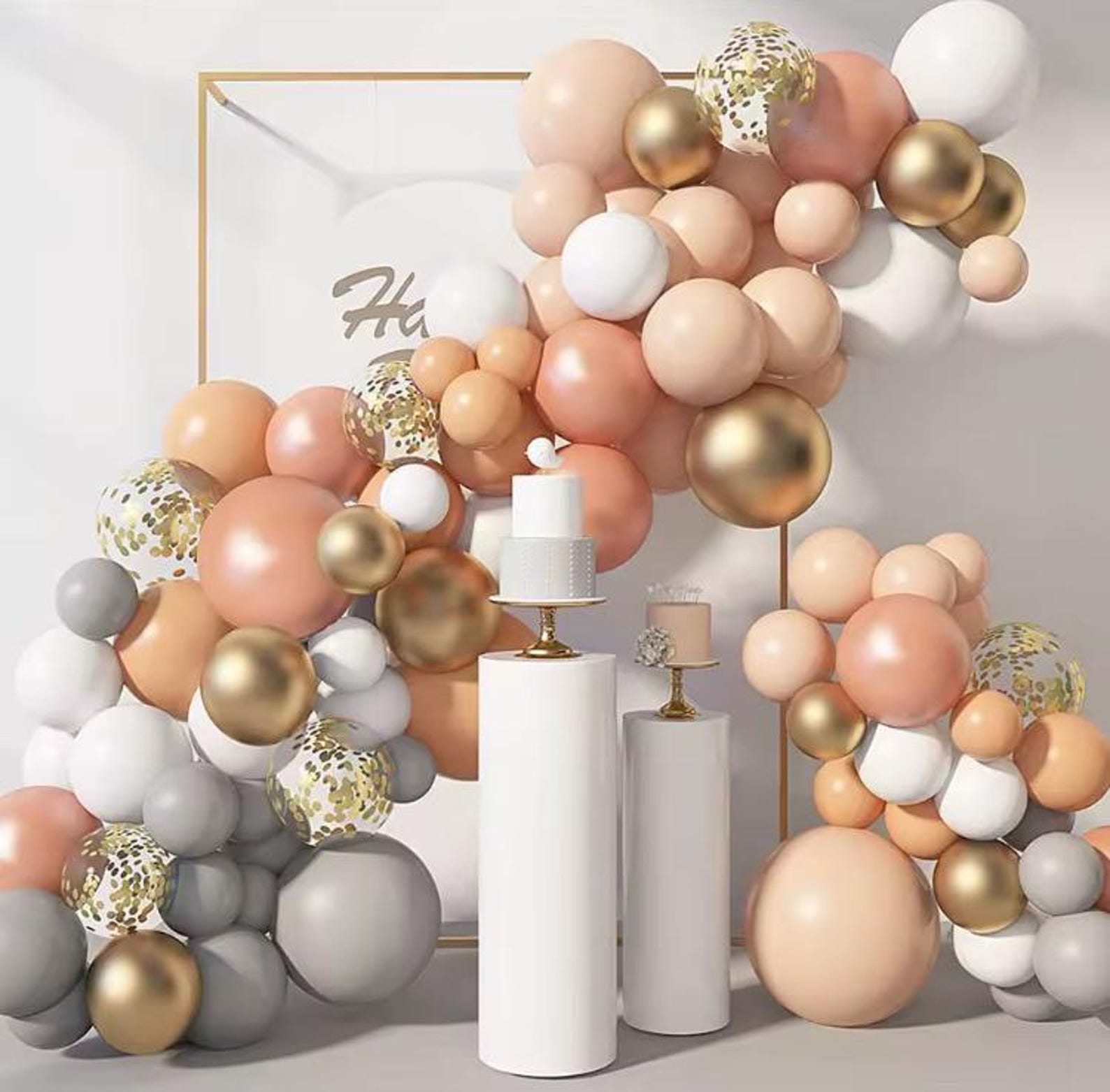 Rose Gold Pink Grey & Beige Balloon Arch Garland | 129 Piece Party ...