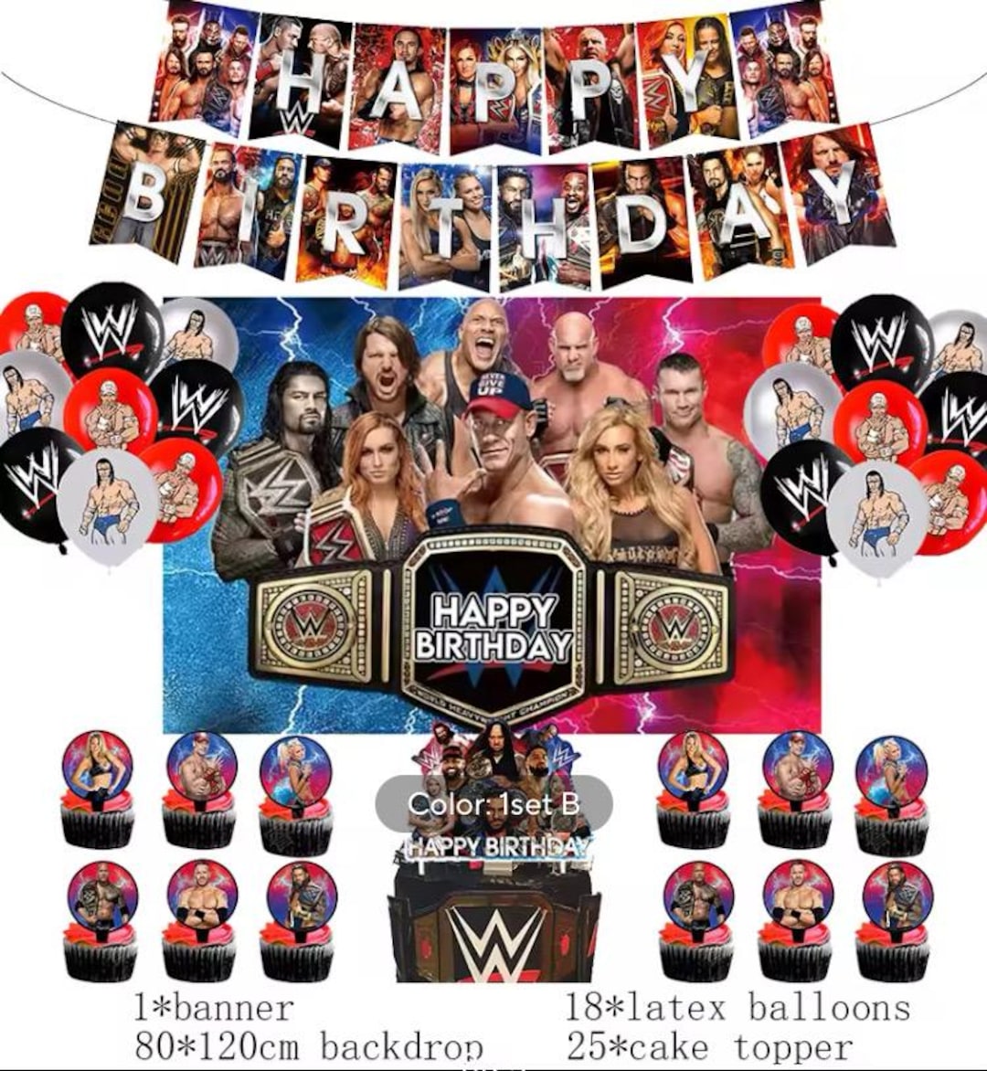 WWE Wrestling Inspired Birthday Balloon Set Banner Cake Toppers W ...