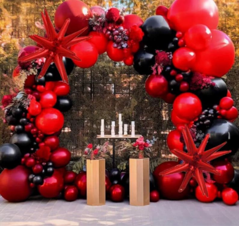 Red Black Burgundy Star Balloon Arch Garland | 95 Piece Classy Gothic ...