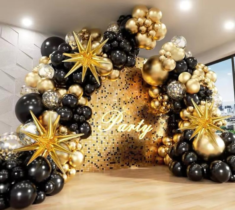 Gold & Black Star Luxury Balloon Arch Garland | 120 Piece Elegant Party ...