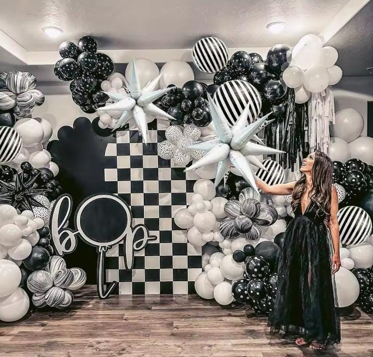 Black & White Marble Stripe Star Balloon Arch Garland | 137 Piece Party ...