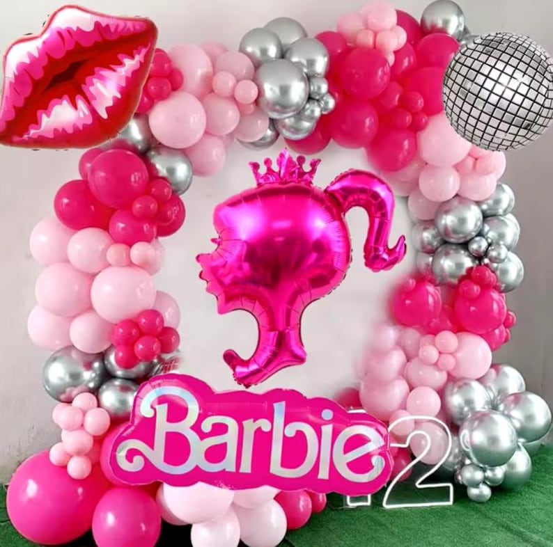 Pink & Silver Barbie Doll Disco Themed Balloon Arch Garland | 111 Piece ...