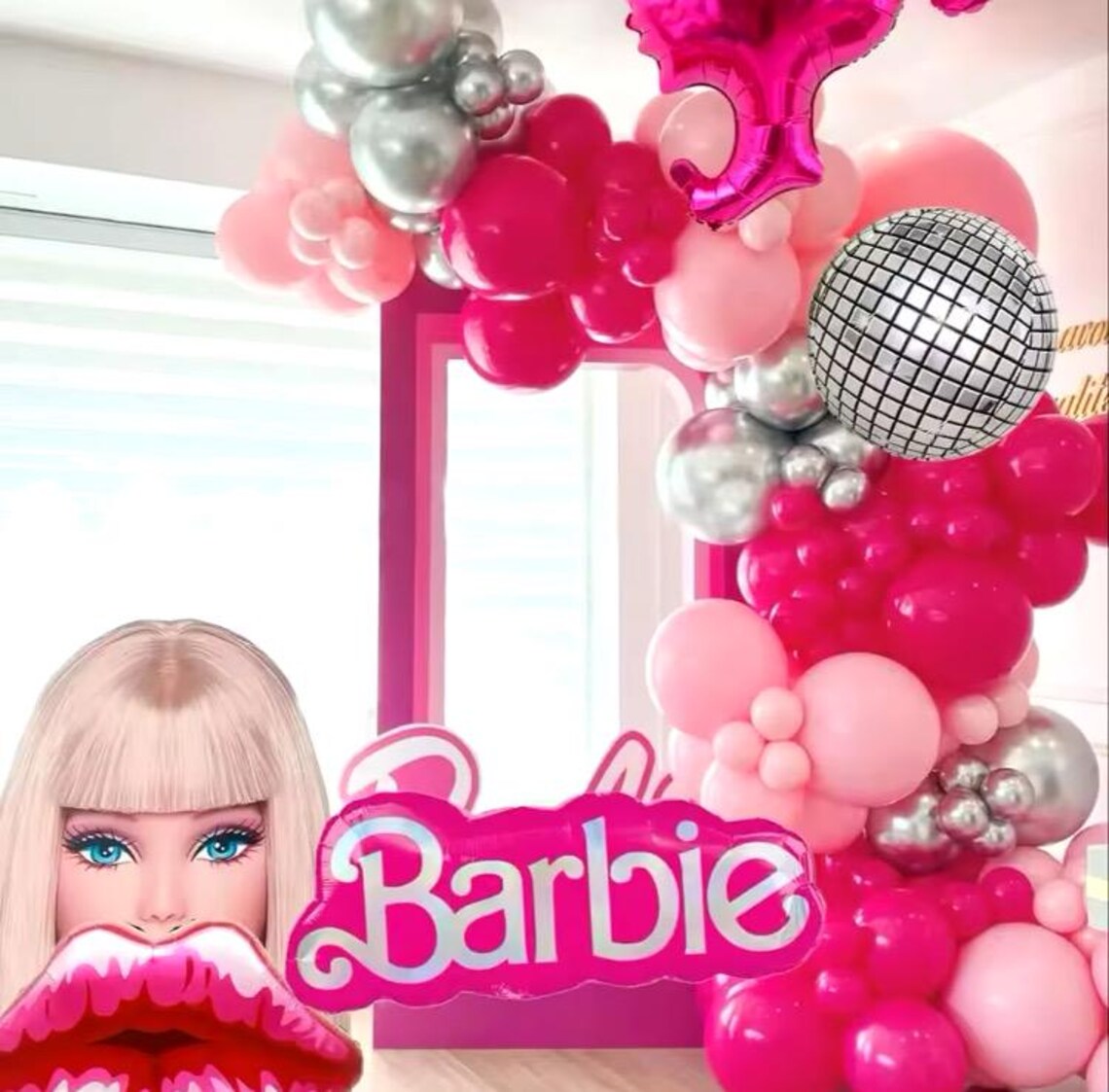 Pink & Silver Barbie Doll Disco Themed Balloon Arch Garland | 111 Piece ...