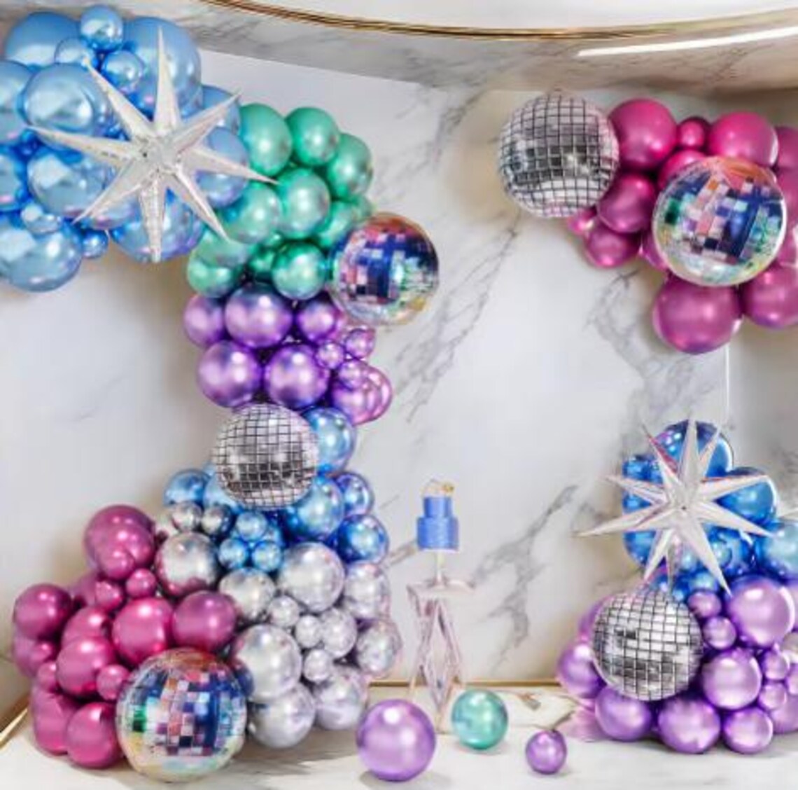 Metallic Disco 80s Retro Themed Chrome Balloon Arch Garland Kit | 135 ...