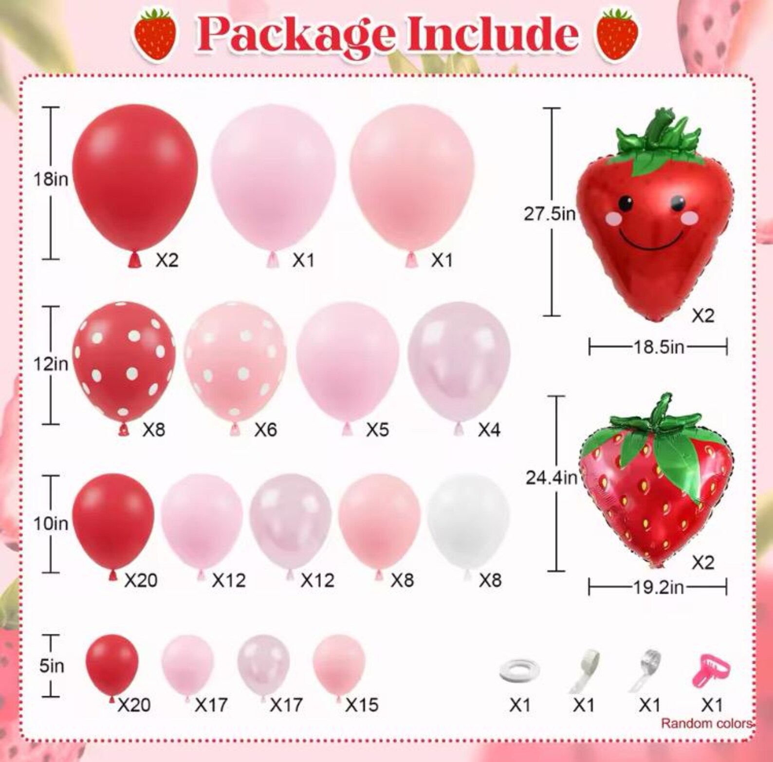 Red & Pink Strawberry Poke-a-dot Balloon Arch Garland | 160 Piece Party ...