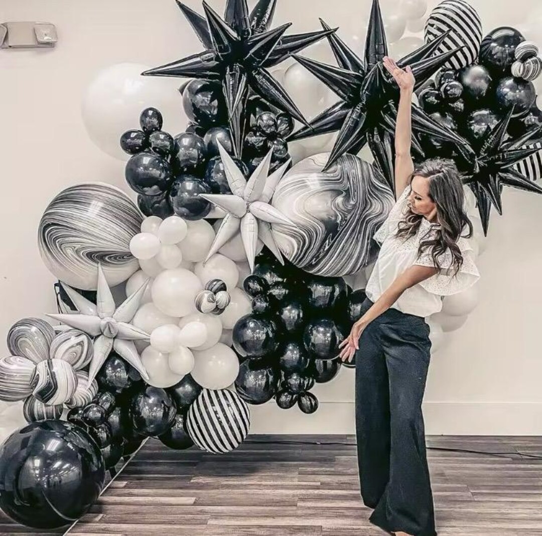 Black & White Marble Stripe Star Balloon Arch Garland | 137 Piece Party ...