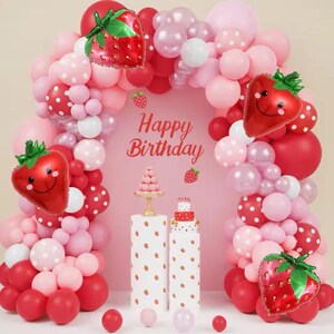 Red & Pink Strawberry Poke-a-dot Balloon Arch Garland | 160 Piece Party ...