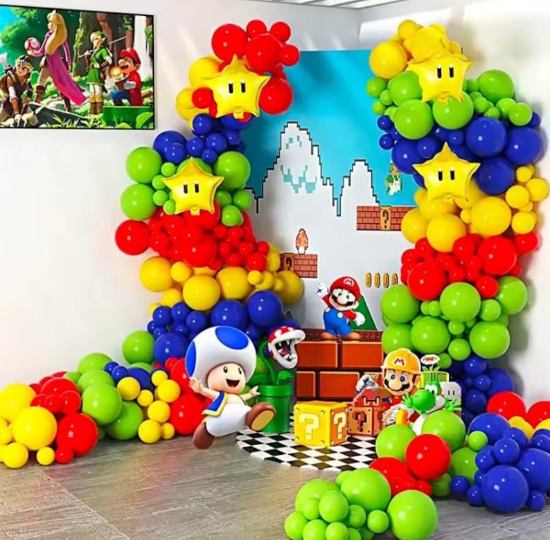 Super Mario Luigi Inspired Colorful Gold Star Balloon Arch Garland ...
