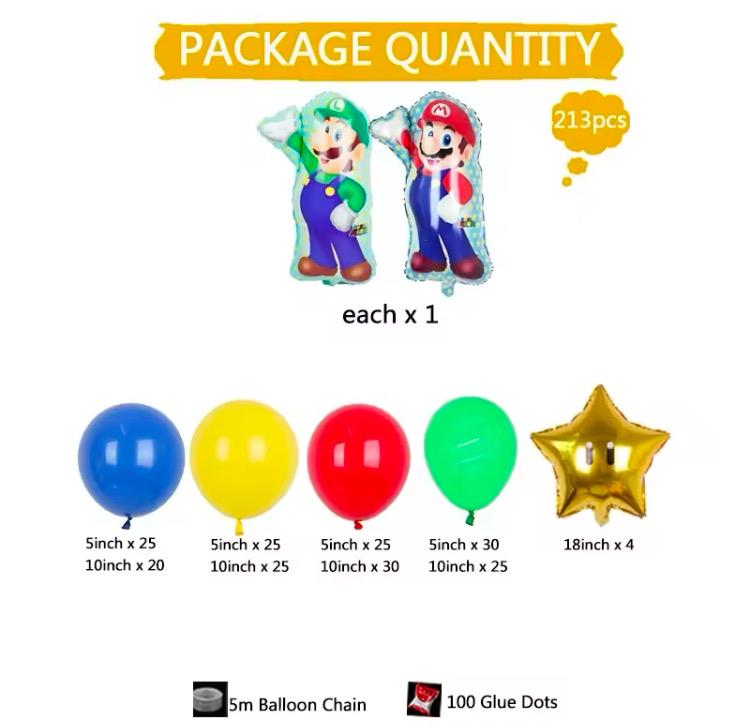 Super Mario Luigi Inspired Colorful Gold Star Balloon Arch Garland ...