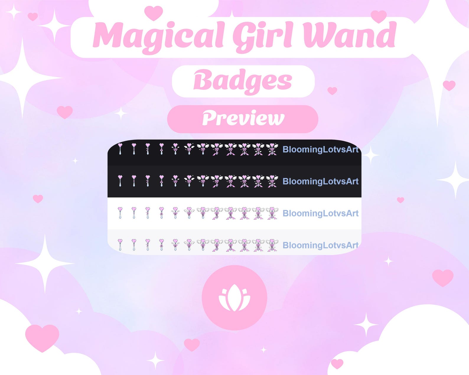 12 Pink Kawaii Magical Girl Wand Twitch Sub/bit Evolution Badges ...