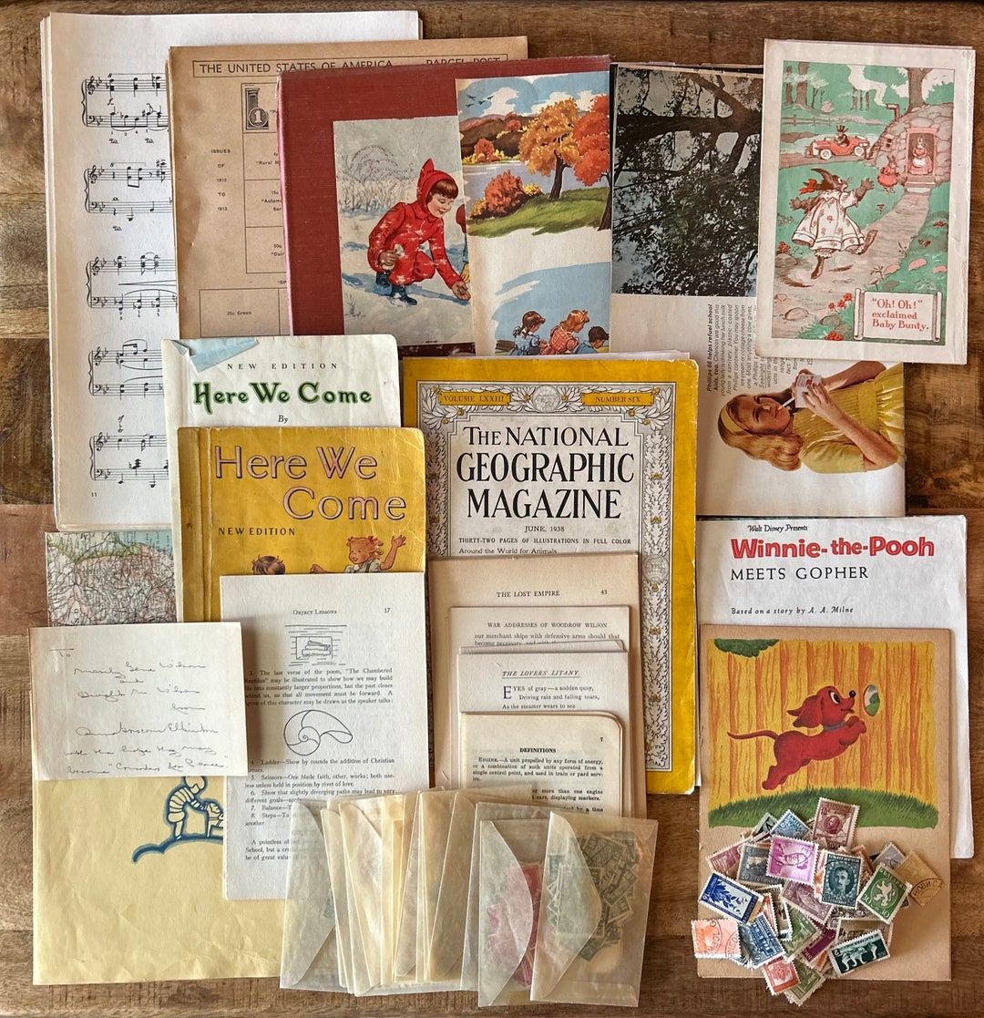 Vintage Ephemera Bundle - Vintage Paper, Book Pages, and Stamps for ...