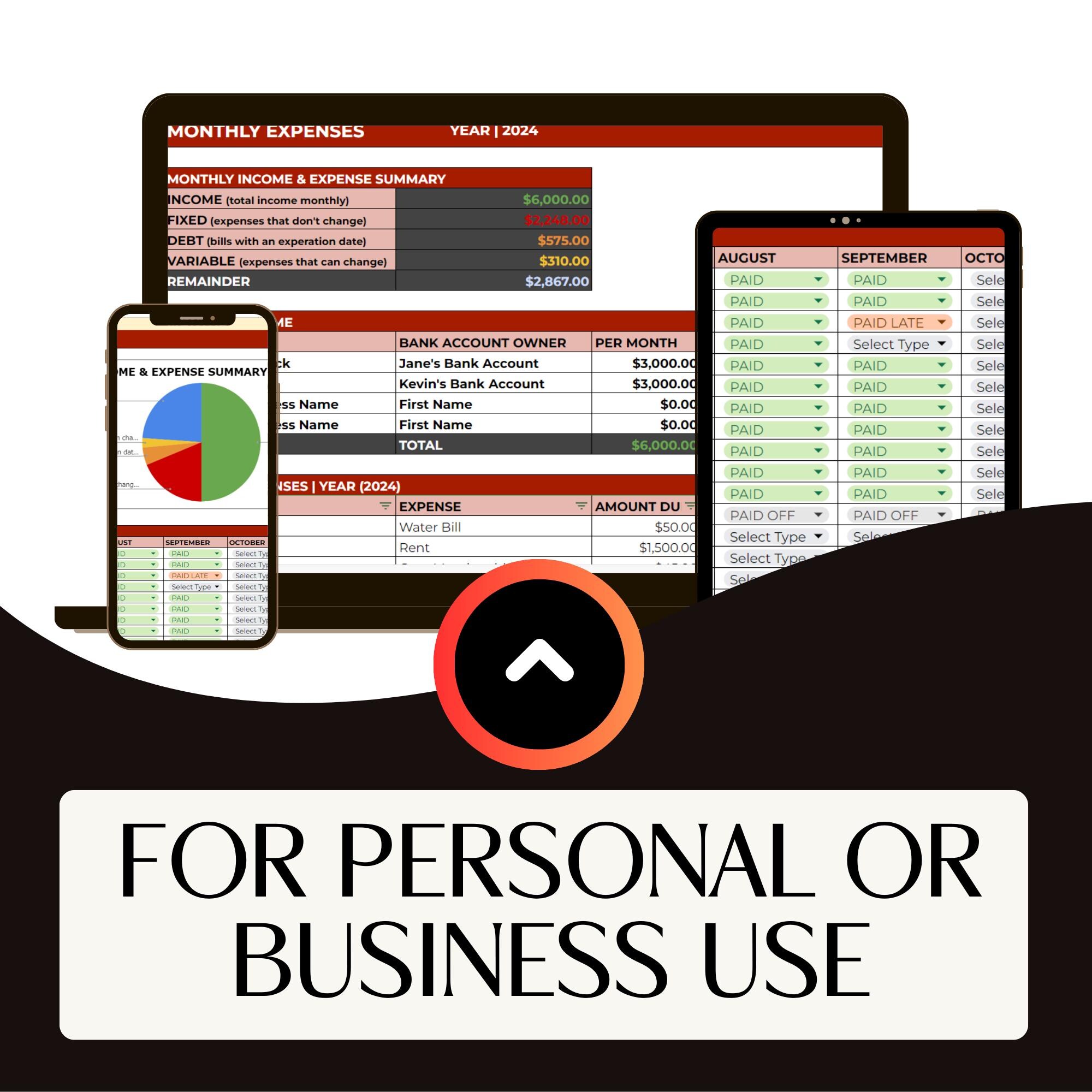 Easy Budget & Expense Tracker | One-page, Digital Financial Management ...