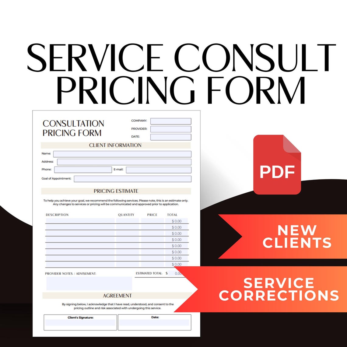 Editable, Printable Service Pricing Form | Customizable Service Agreement for Service Providers ...