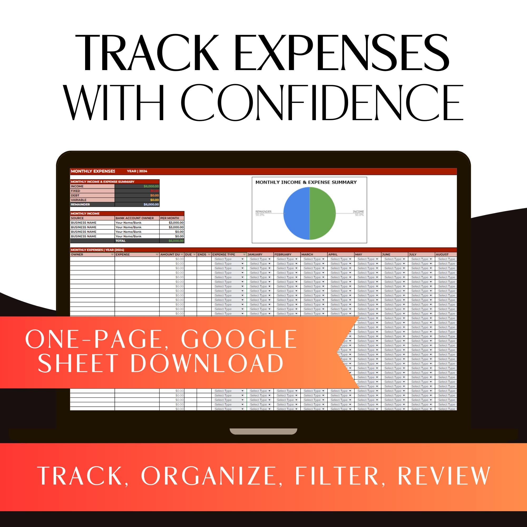 Easy Budget & Expense Tracker | One-page, Digital Financial Management ...