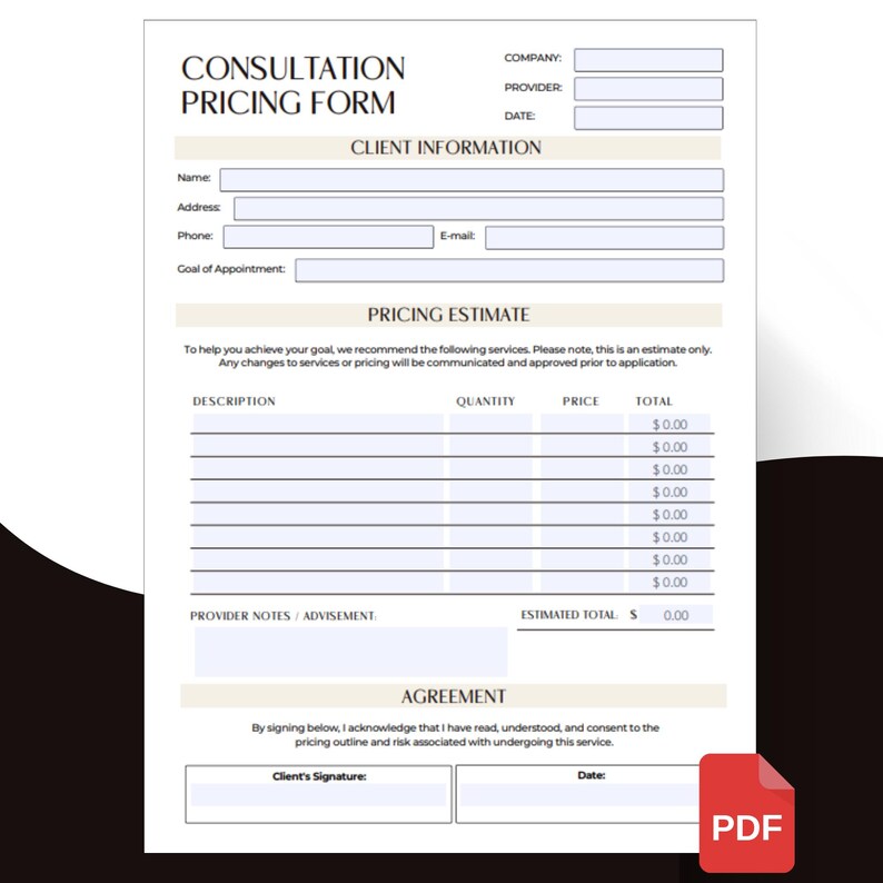 Editable, Printable Service Pricing Form | Customizable Service ...