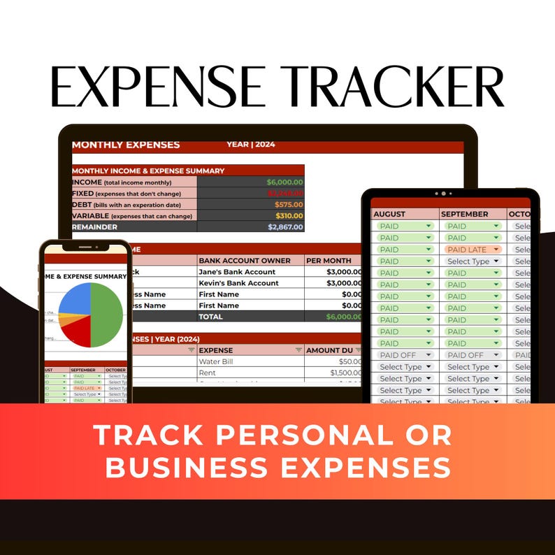 Easy Budget & Expense Tracker | One-page, Digital Financial Management Tool, Automatic Expense ...