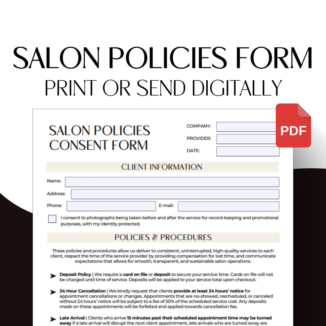 Editable & Printable Salon Policies Form | Client Agreement for ...