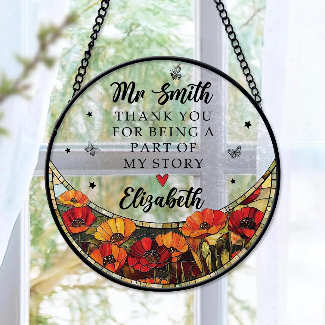 Custom Name Custom Quotes Thank You Gift for Teacher Stained Glass ...