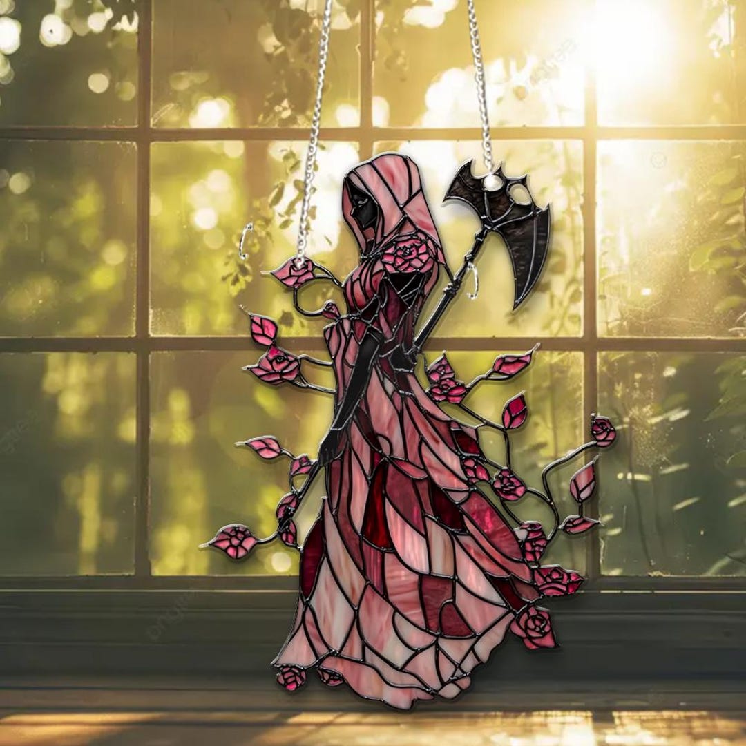 Grim Reaper Acrylic Window Hanging Hooded Scythe Acrylic Window Hanging ...