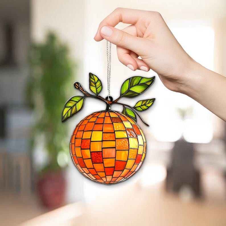 Orange Disco Ball Acrylic Window Hanging Fruit Window Hanging Funky ...
