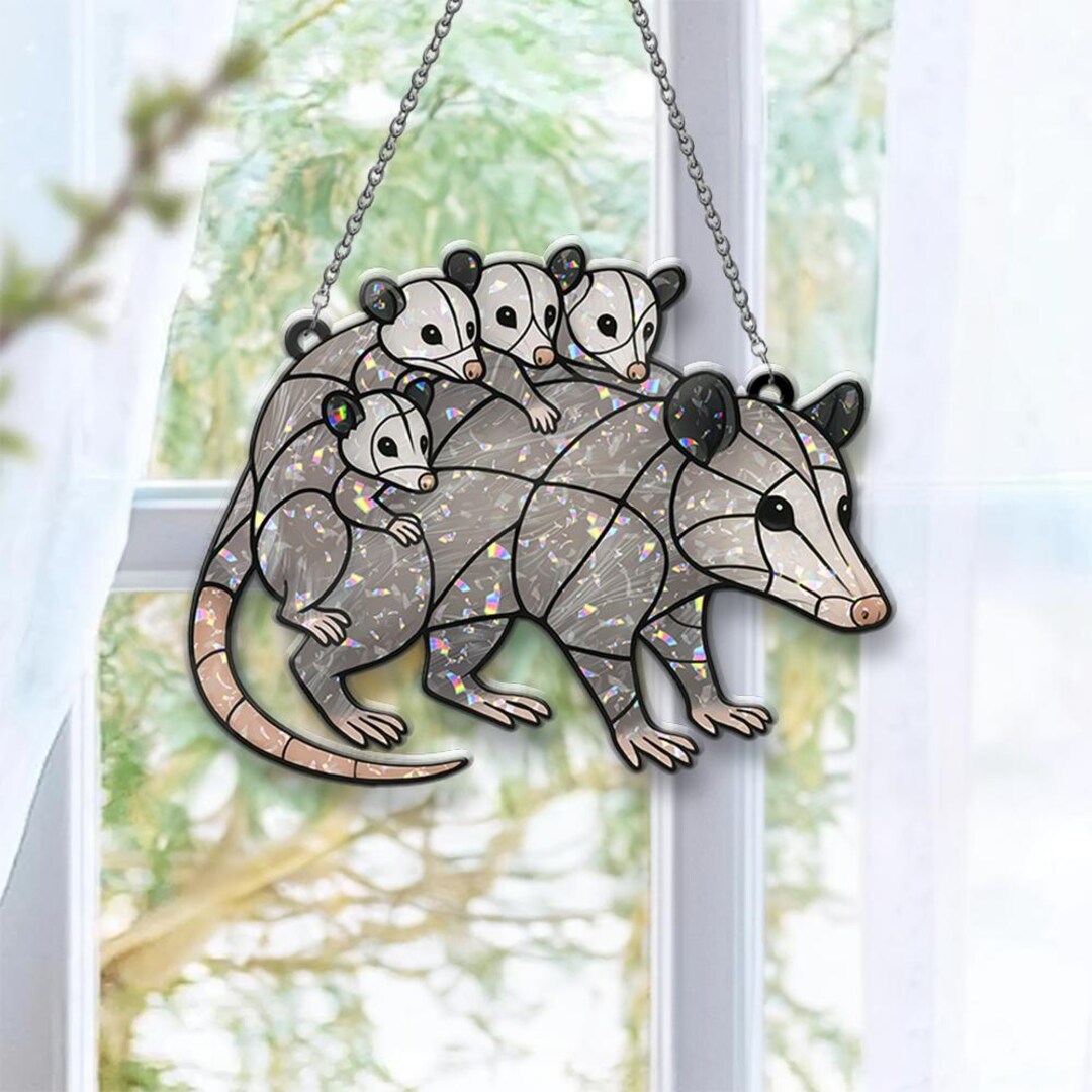 Charming Opossum Family Acrylic Window Hanging Beautiful Opossum ...