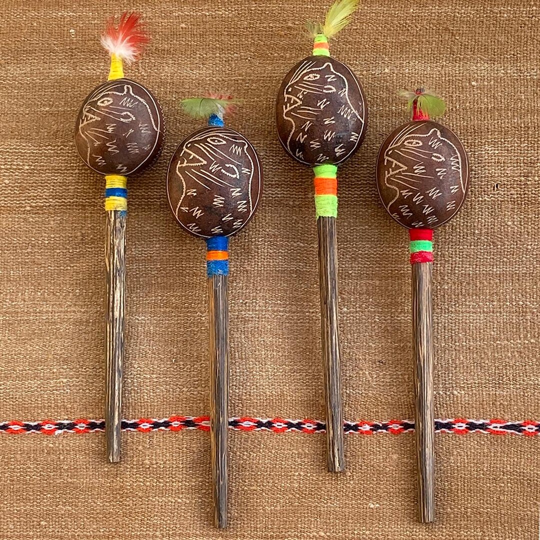 Sonajero Jaguar Chamánico Peruano: Auténtica maraca de calabaza shipibo ...