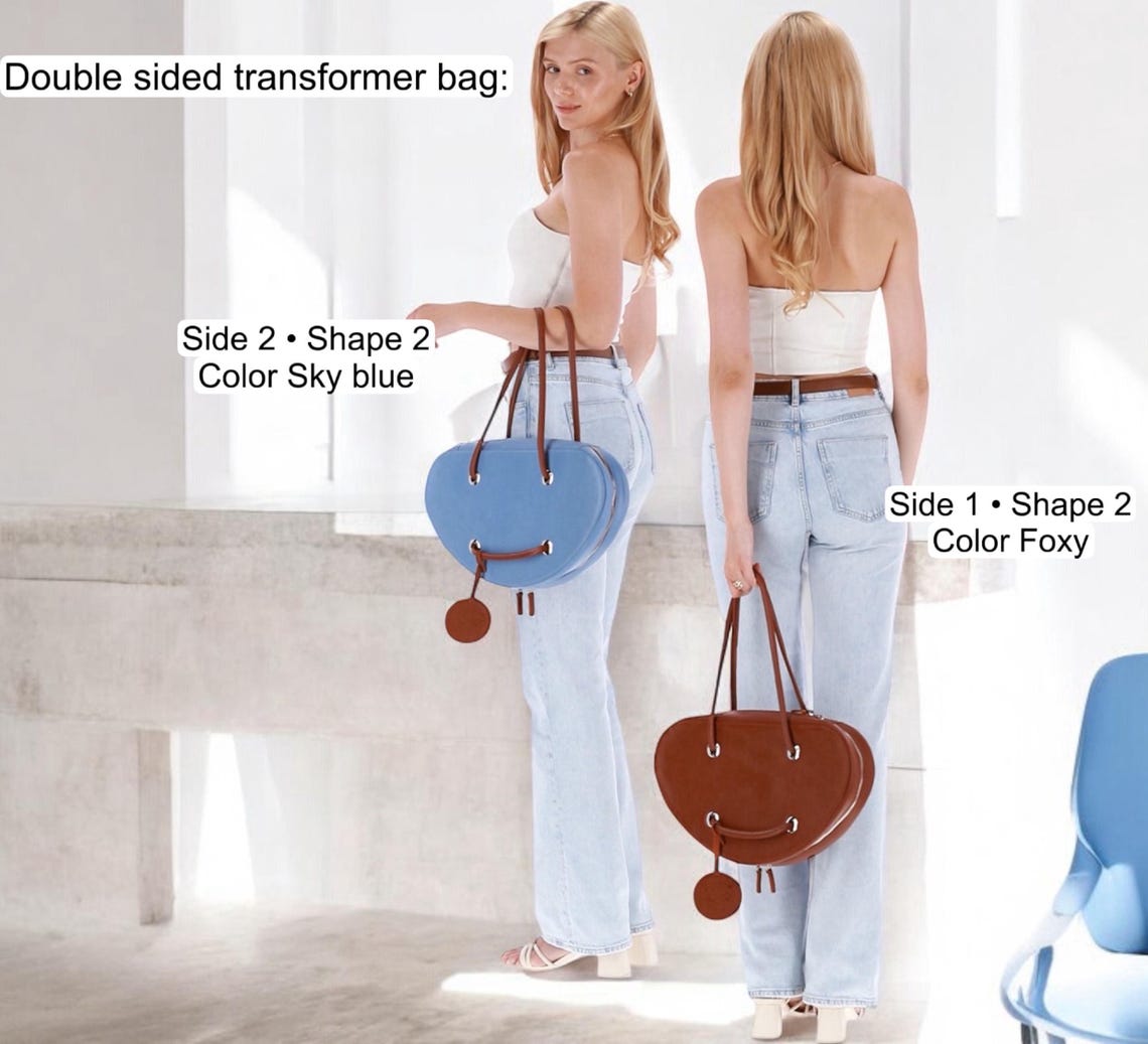 Dual-color Transform Bag, Convertible Leather Bag, Two-tone Shoulder ...