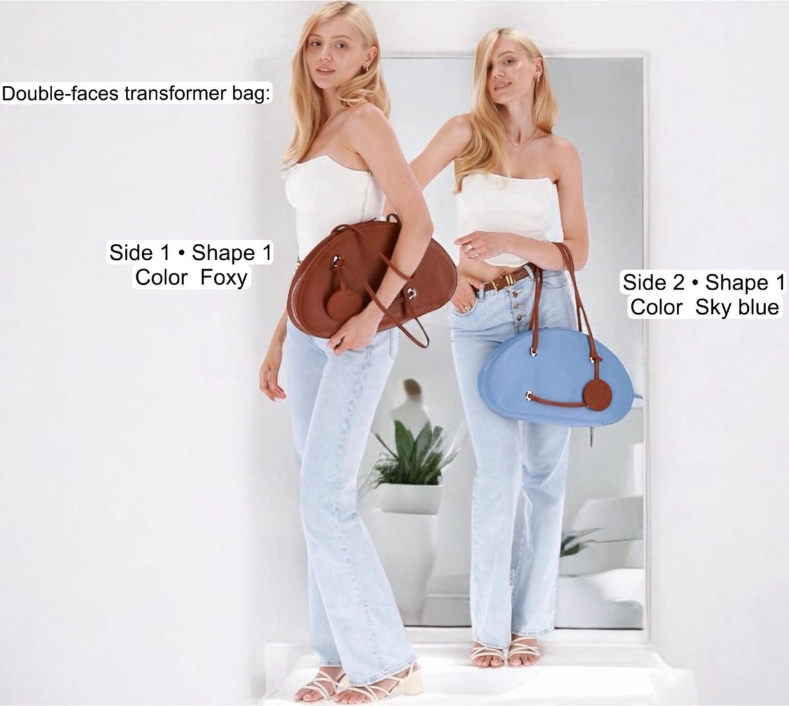 Dual-color Transform Bag, Convertible Leather Bag, Two-tone Shoulder ...